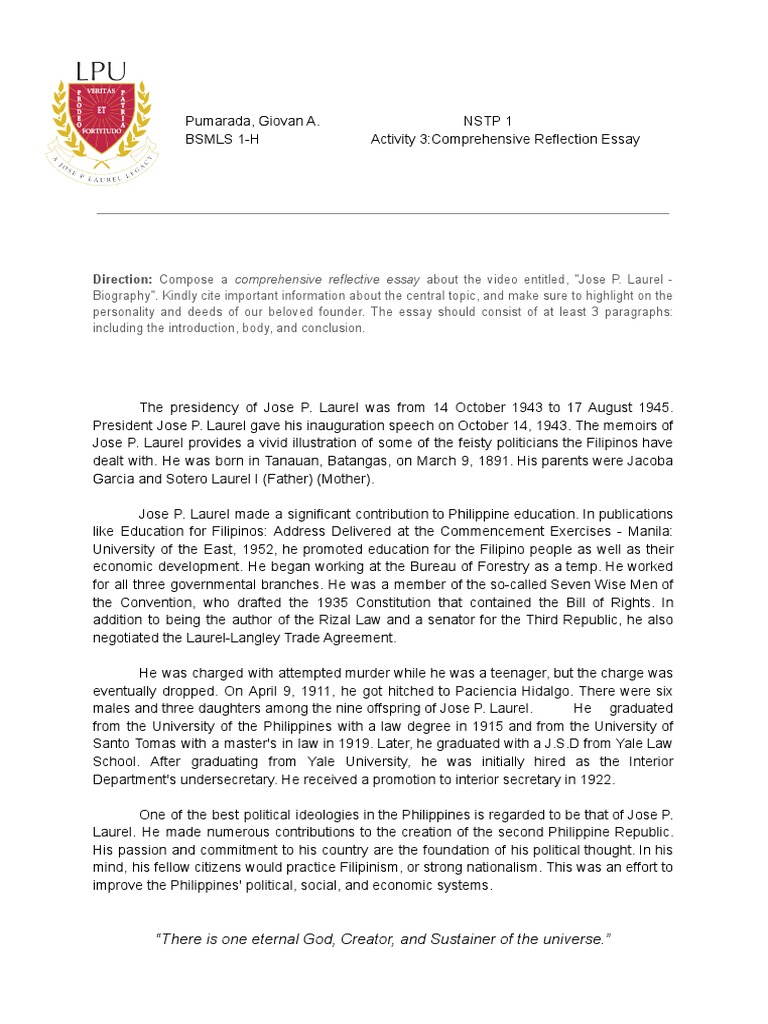 PUMARADA-Comprehensive Reflection Essay | PDF | Philippines