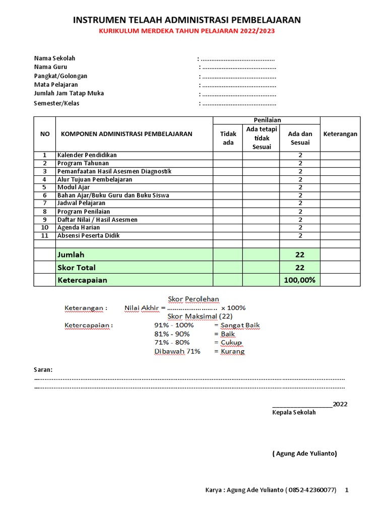 Instrumen Supervisi Kurikulum Merdeka (Pengawas-Kepsek) | PDF