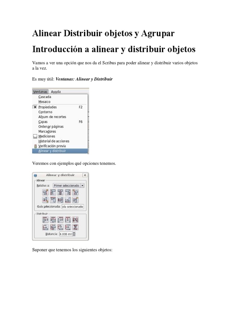 Scribus Cap 14 - Alinear Distribuir Objetos y Agrupar | PDF