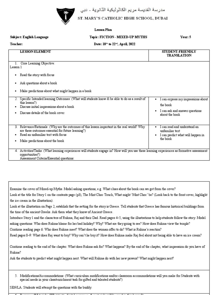 Year 5 - Language Plans - WK 29 | PDF | Noun | Lesson Plan