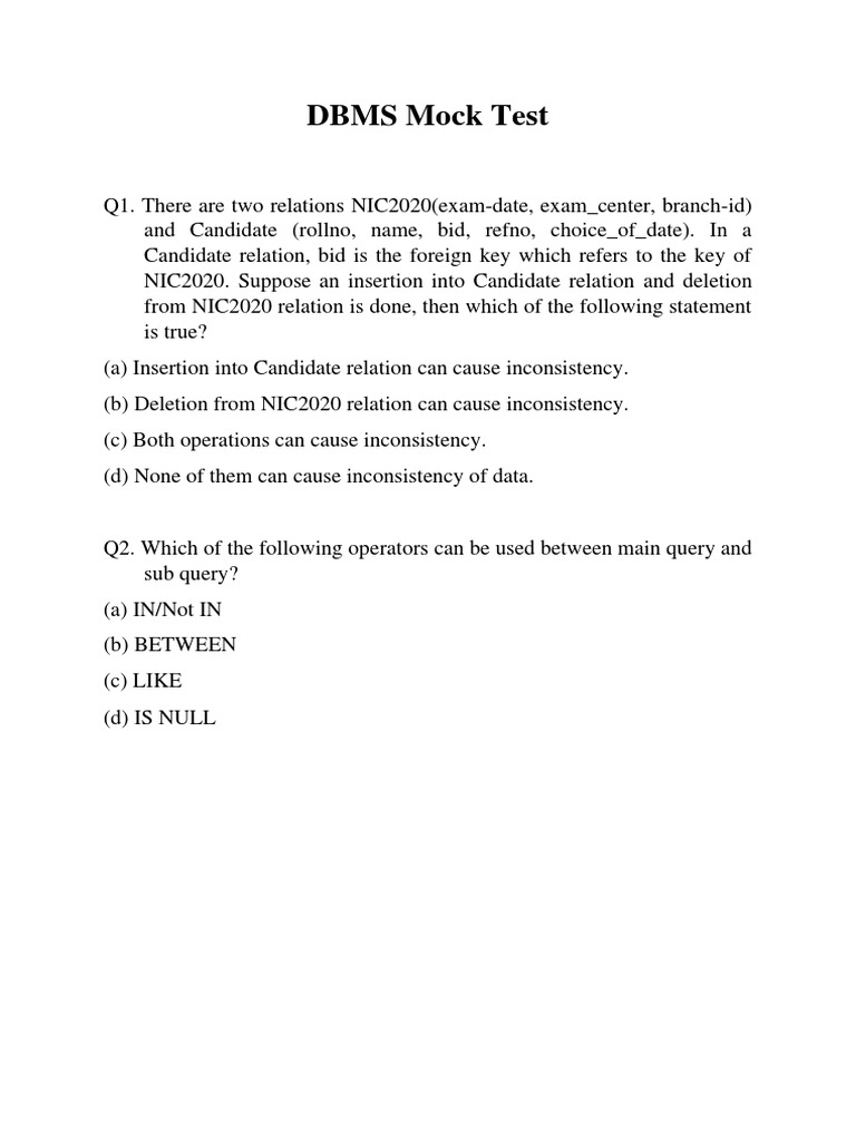 DBMS Test | PDF | Database Transaction | Databases