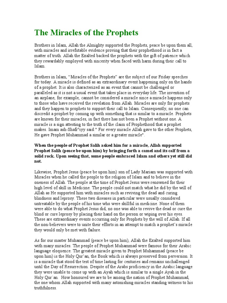 The Miracles of The Prophets | PDF | Muhammad | Prophets And Messengers ...