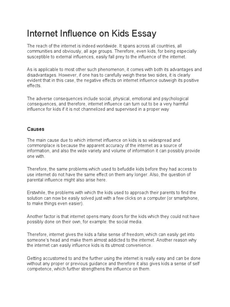 Internet Influence On Kids Essay | PDF | Internet | Social Media