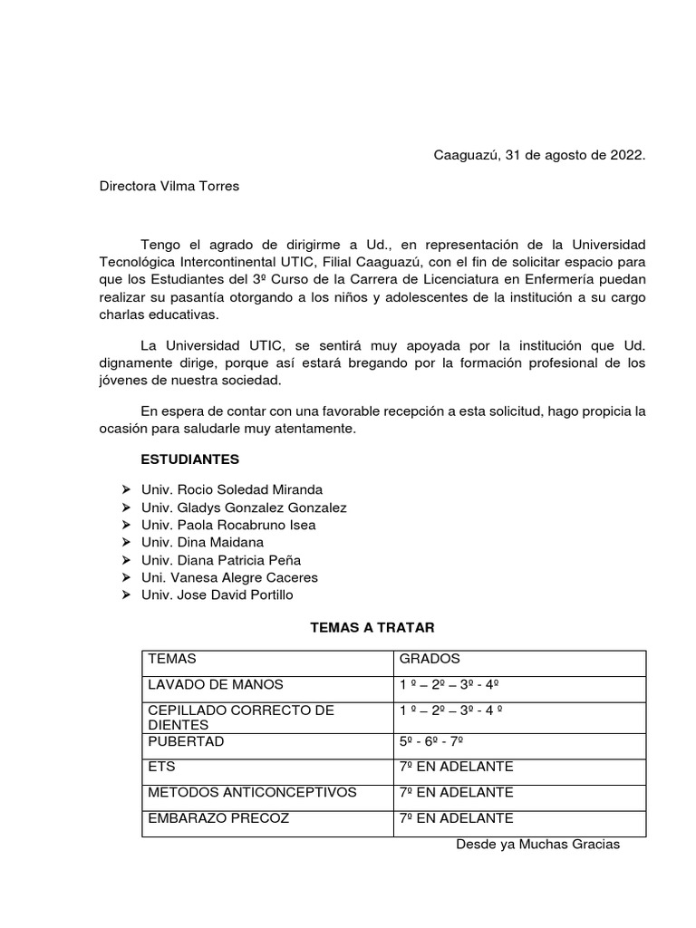 Solicitud de Permiso para Charlas Educativas | PDF