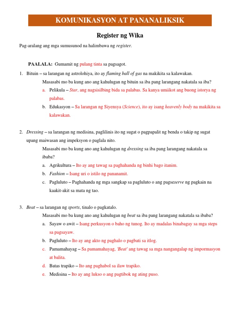 Register NG Wika Study Guide and Practice Questions | PDF
