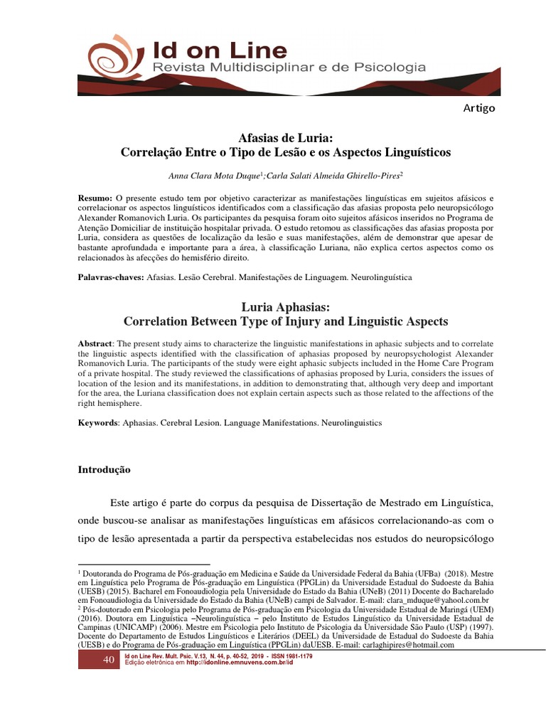 Afasias de Luria | PDF | Cérebro | Comunicação