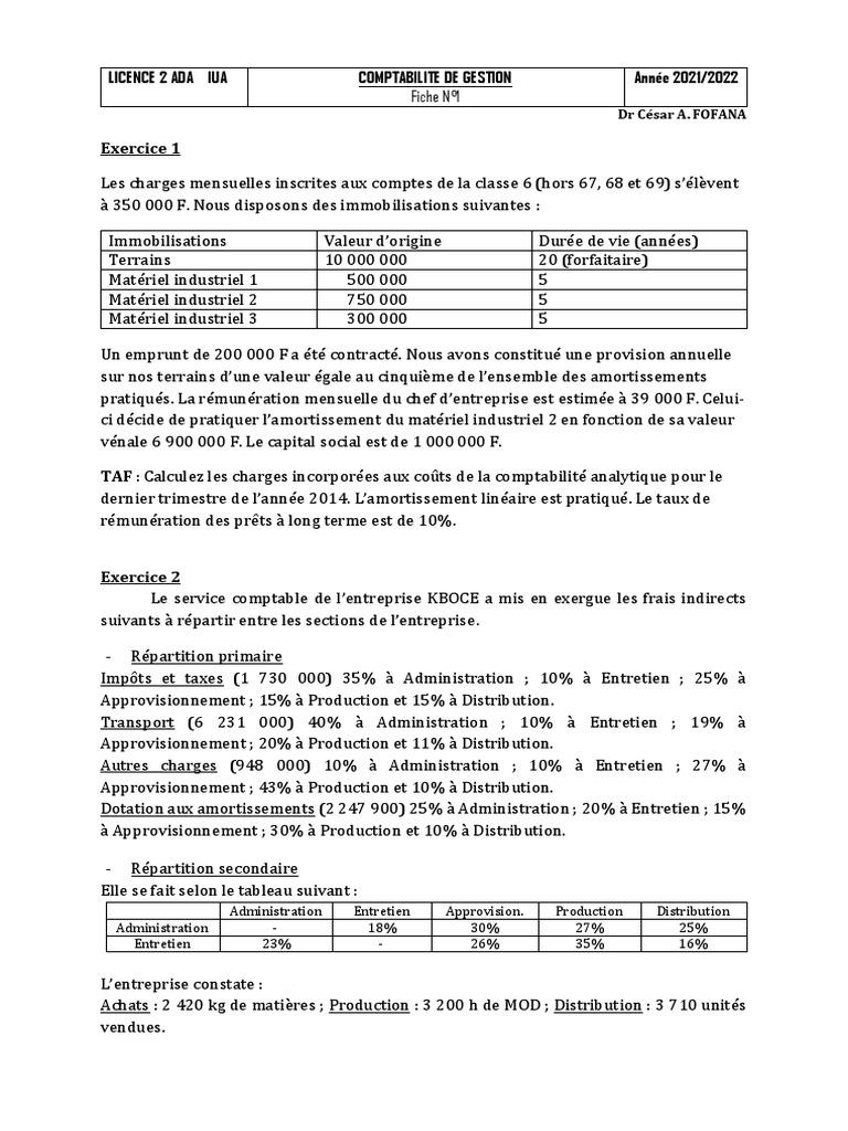 Compta de Gestion TD 1 | PDF | Dépréciation | Business