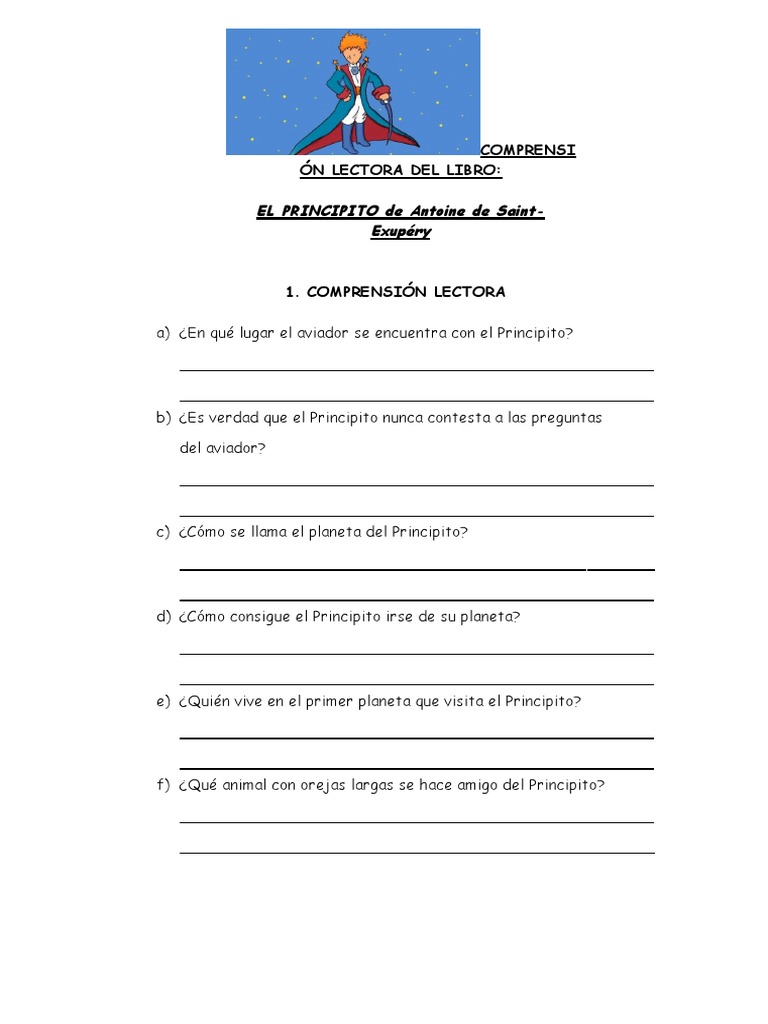 El Principito - Comprensión Lectora | PDF