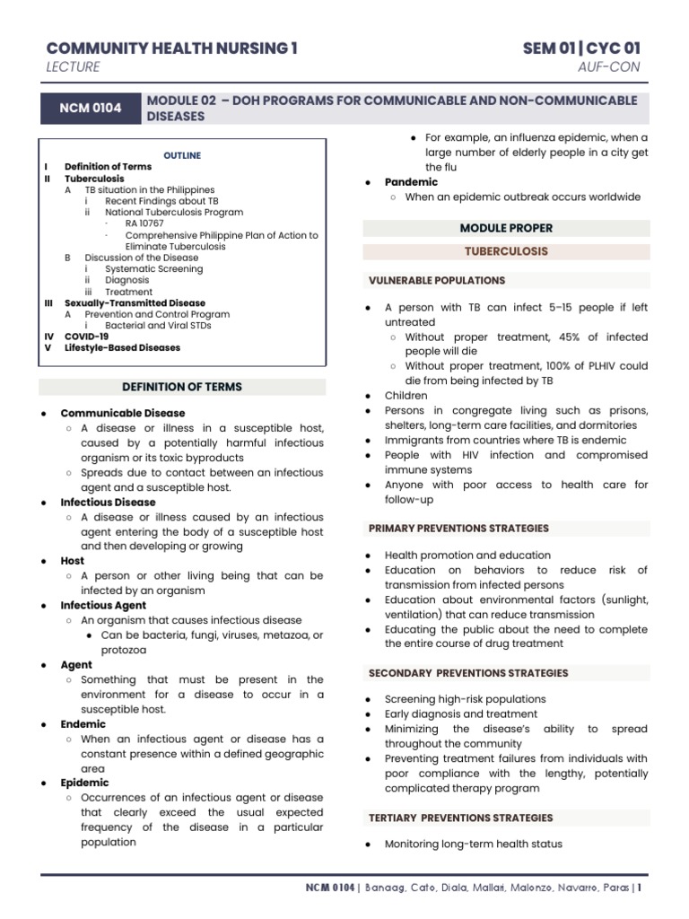 02 - LEC DOH Programs For Communicable - Non-Communicable Diseases | PDF | Tuberculosis | Infection
