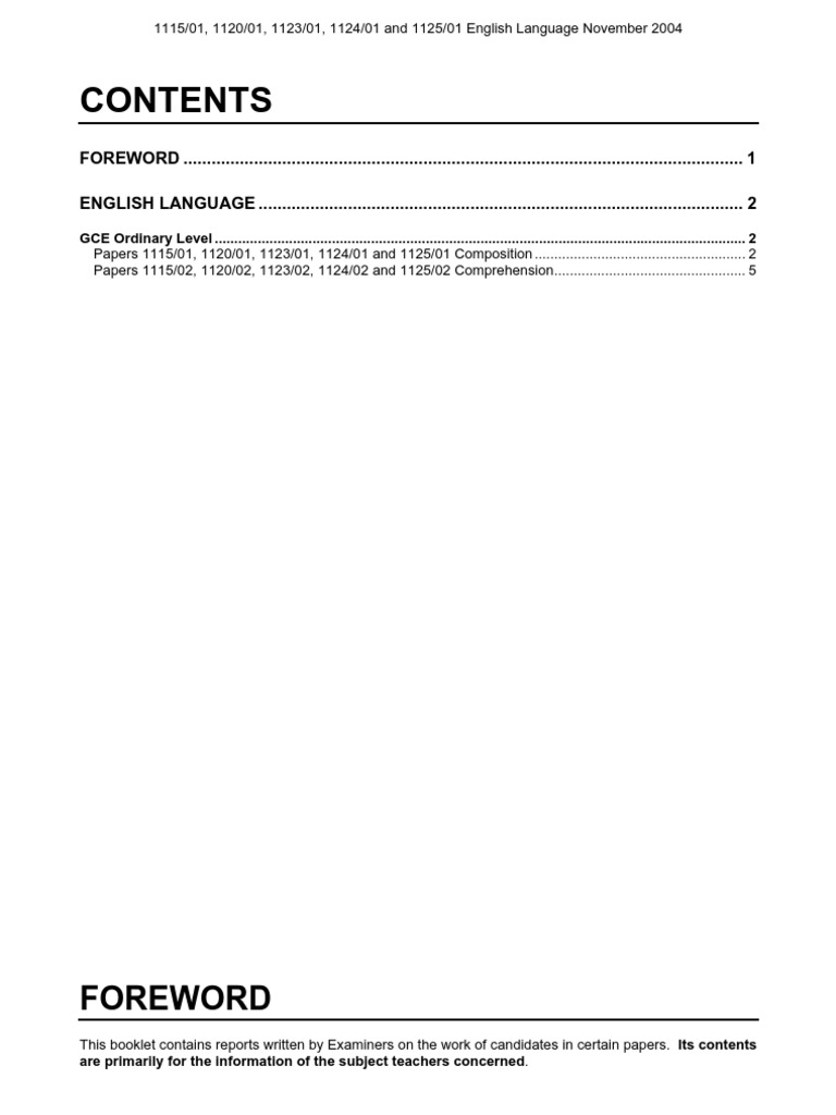O Level NOV 2004 1123 Examiner Report | PDF | Test (Assessment) | Essays