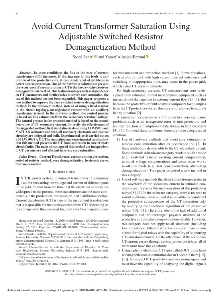 Avoid Current Transformer Saturation Using Power Delivery Pdf Transformer Electrical Network