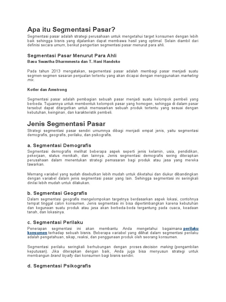 Apa Itu Segmentasi Pasar | PDF
