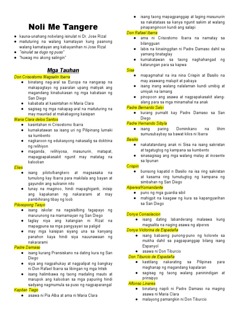 Noli Me Tangere Reviewer | PDF