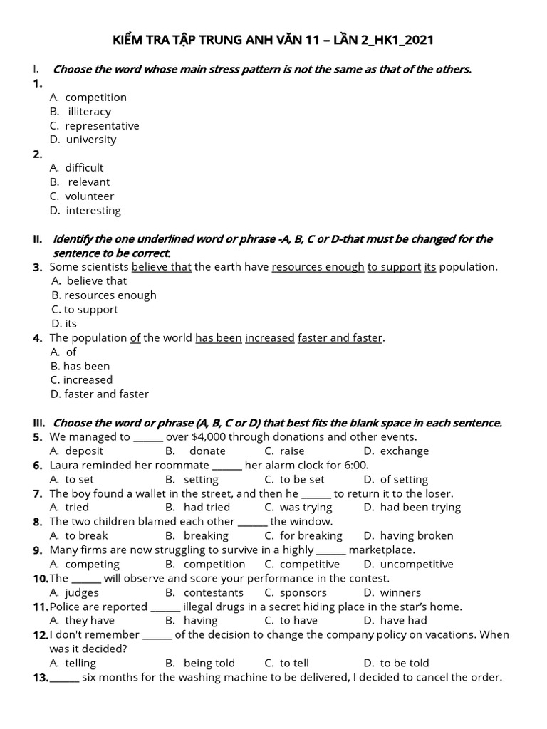 KTTT AV 11 LAN 2 - HK1 - 2021 - Azota | PDF | Human Overpopulation | Population Growth