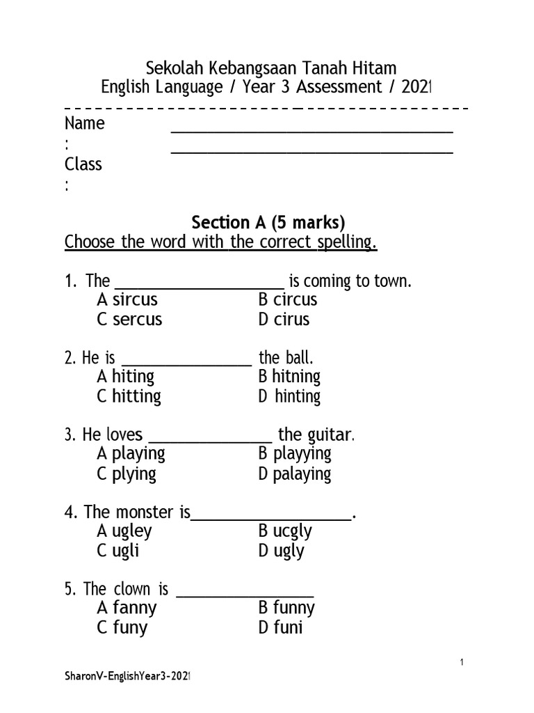 Year 3 Assessment 2021 | PDF | Linguistics | Languages