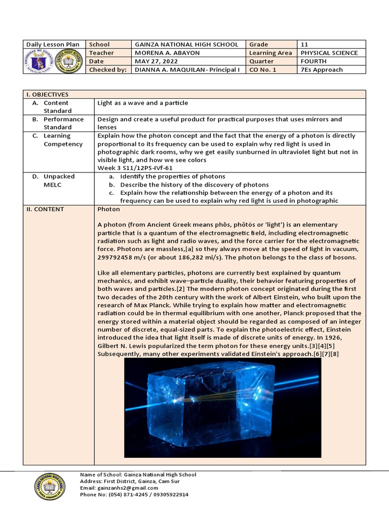 Explaining the Photon Concept: A Lesson Plan on Light as Both a Wave ...