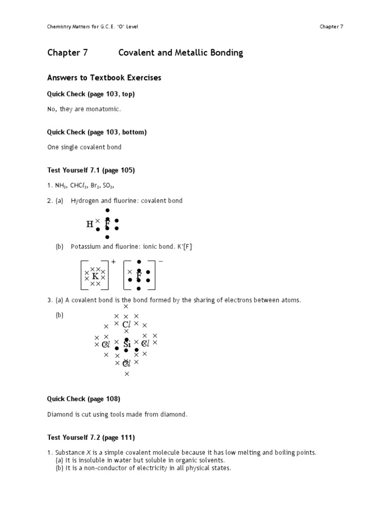 Chemistry Matters Ch07 Textbk ANS | PDF | Chemical Bond | Covalent Bond