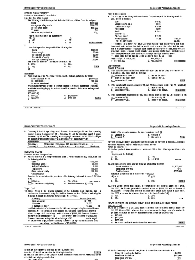 Responsibility Acctg Transfer Pricing GP Analysis | PDF | Return On ...
