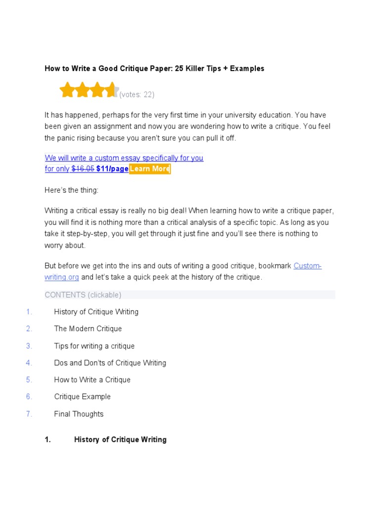 Writing a Good Critique Paper Guide | PDF | Essays | Aesthetics