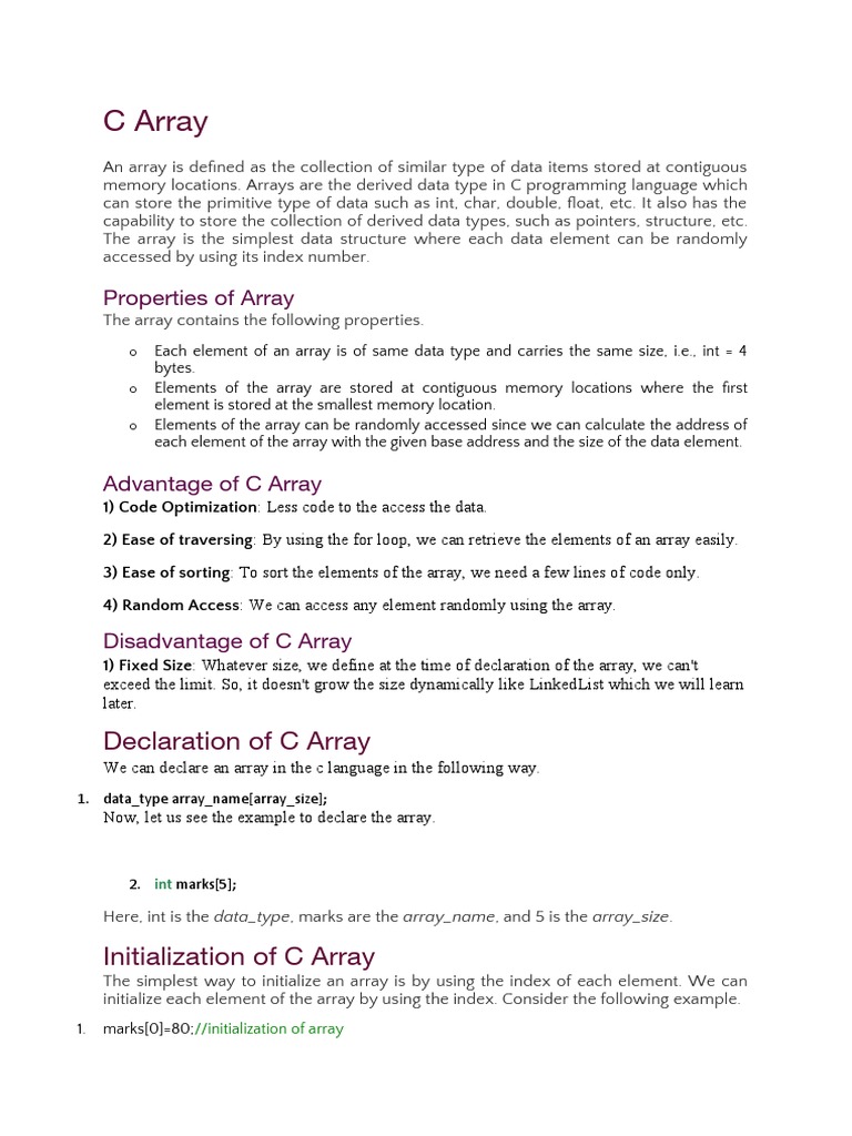 C Notes Pdf Pointer Computer Programming Array Data Structure 6079