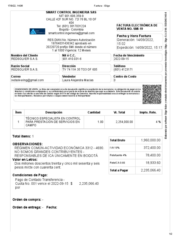 Factura Smart Control | PDF | Factura | Pagos