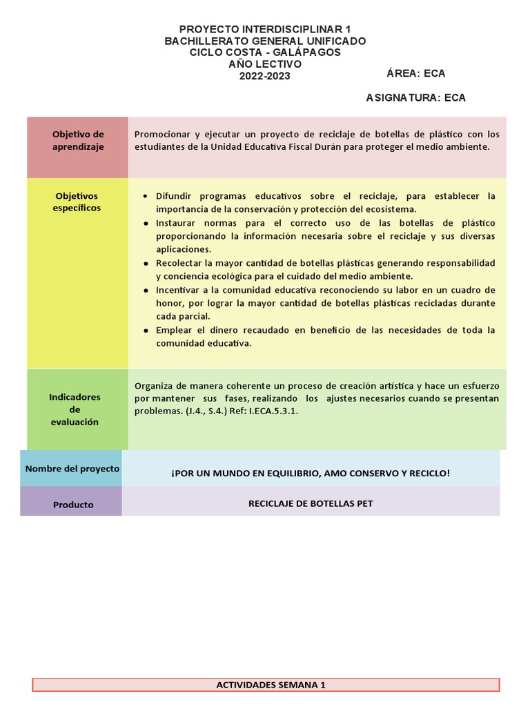 Proyecto 1 - Eca - Bgu - Nee | PDF | Reciclaje | Residuos