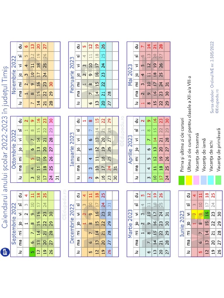 Calendar An Scolar 2022 2023 Timis | PDF