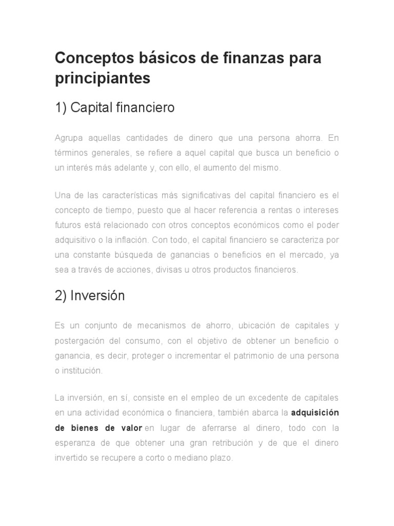 Conceptos Básicos de Finanzas para Principiantes | PDF | Inflación ...