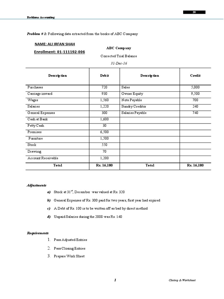 Accounting Worksheet | PDF | Debits And Credits | Expense