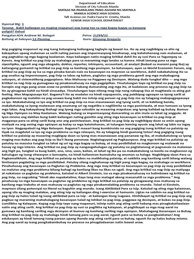 B1 - Dyornal Blg. 3 (Kirk Andrew M. Balagot) | PDF