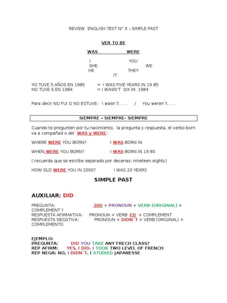Simple Past English Test Review | PDF