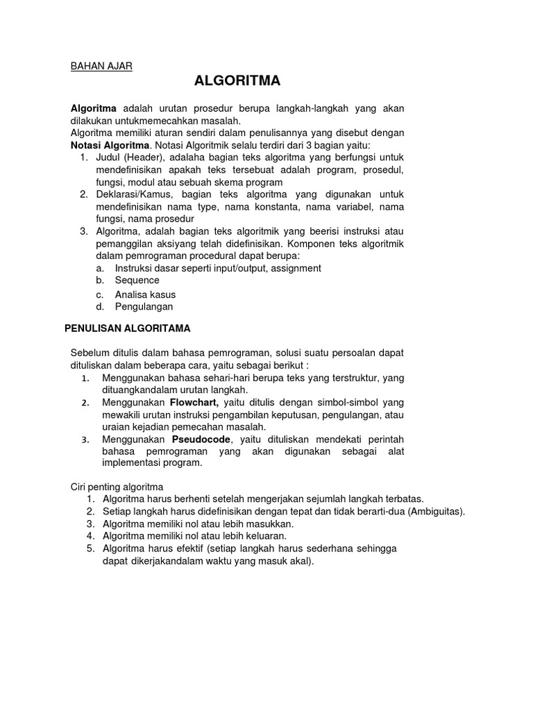 Bahan Ajar Dan LKPD Algoritma | PDF | Metode & Bahan Ajar