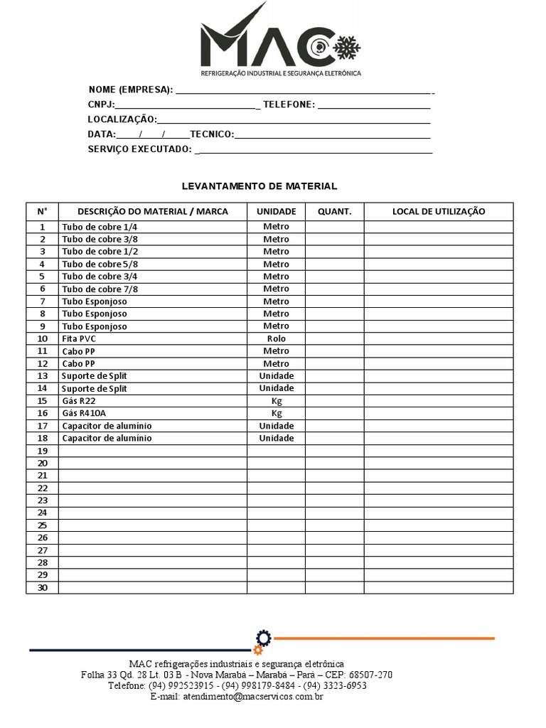 Check List de Material | PDF