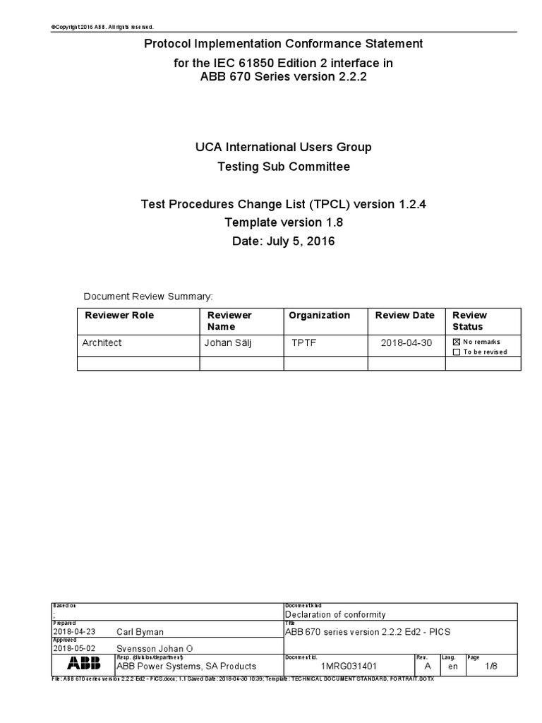 Rec670 Iec61850 Pics 2.2 | PDF | Distributed Computing Architecture | Communications Protocols