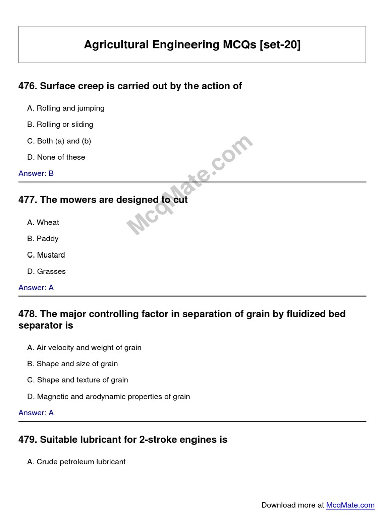 Agricultural Engineering MCQs: Insights into Key Concepts Covered in ...