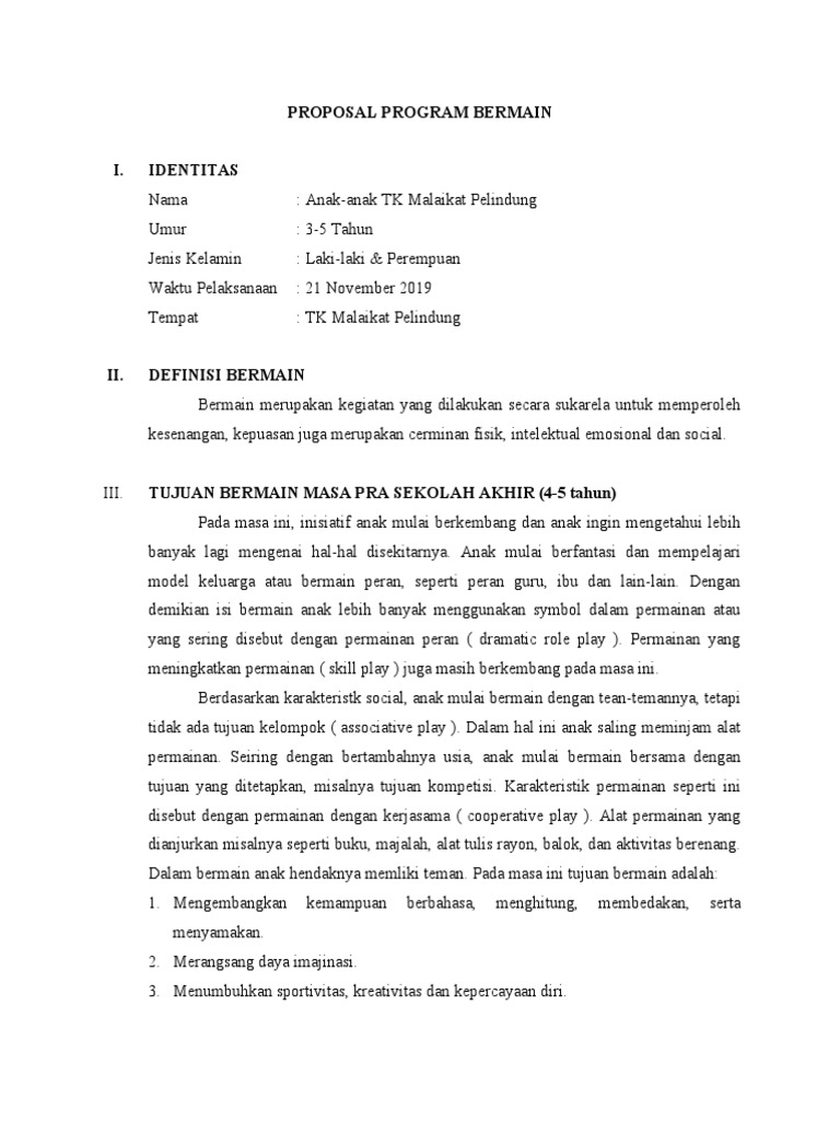 Proposal Program Bermain | PDF
