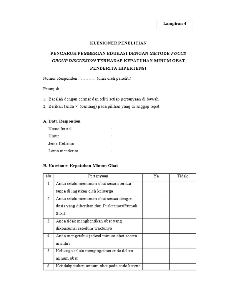Kuesioner Kepatuhan Minum Obat | PDF | Pengembangan Diri | Gaya Hidup