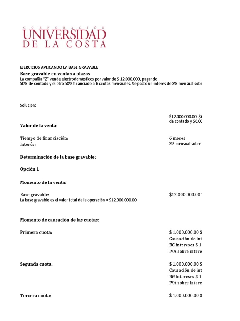 Ejercicios sobre Base Gravable del IVA | PDF | Interés | Impuesto al ...