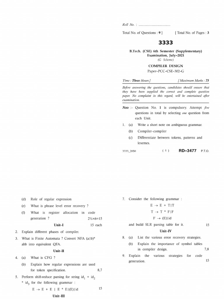 2021 G Compiler Design | PDF