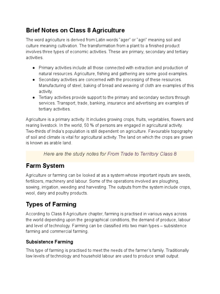Class 8 Agriculture Study Notes | PDF | Agriculture | Intensive Farming