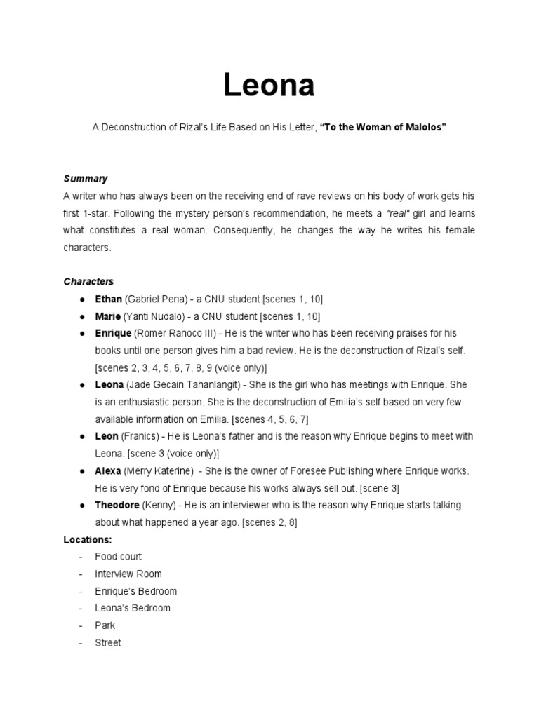 Rizal Script - Leona | PDF