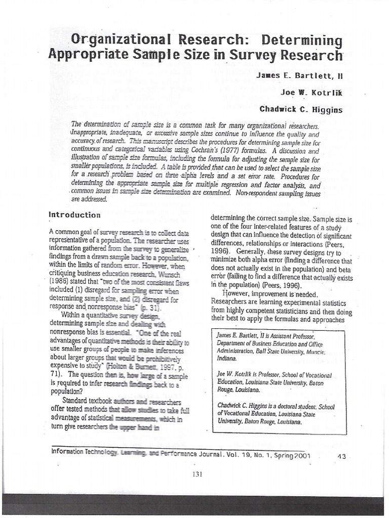 Determining Appropriate Sample Size in Survey Research | PDF