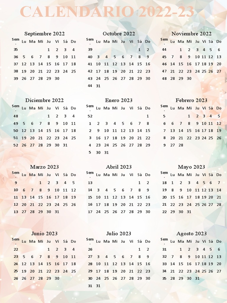 CALENDARIO ESCOLAR 2022 2023 Bonito EDITABLE COMPLETO | PDF