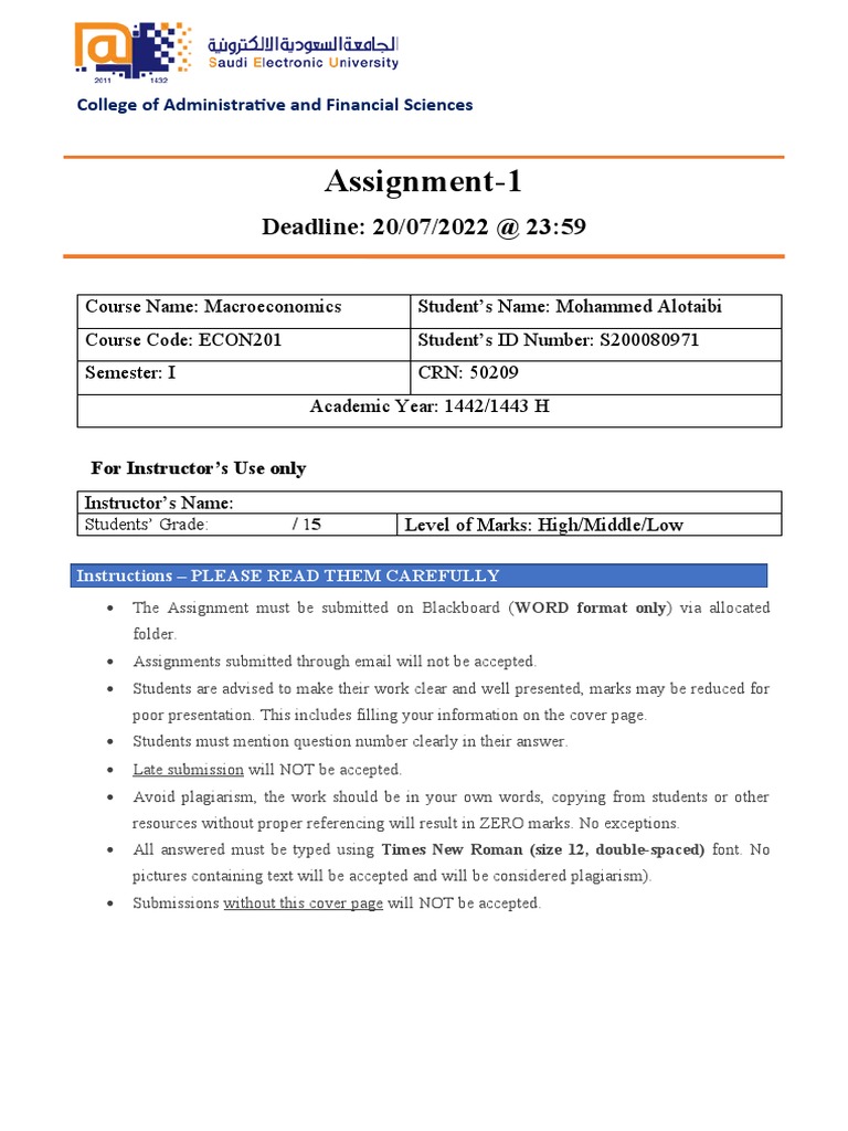ECON201-Assignment 1 + DONE! | PDF | Economic Equilibrium | Economic ...