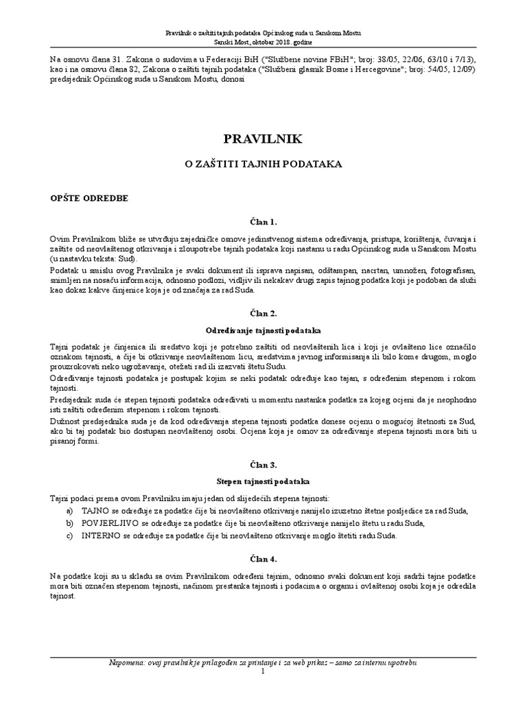 Pravilnik: O Zaštiti Tajnih Podataka | PDF