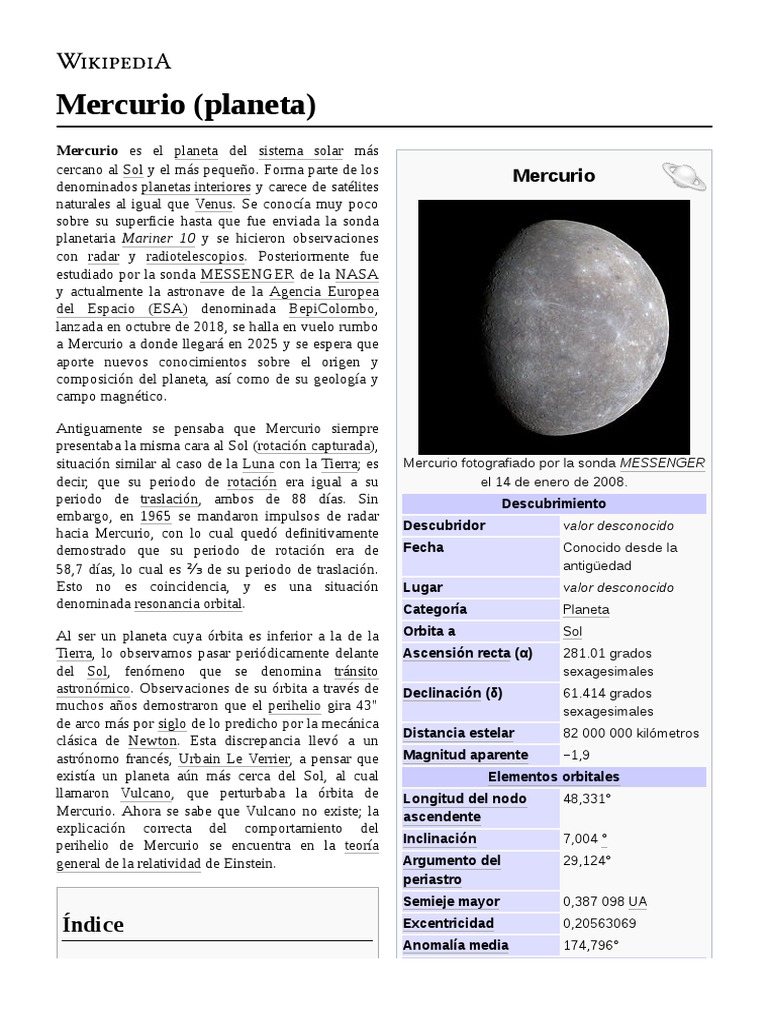 Mercurio (Planeta) | PDF | Planeta mercurio) | Sistema solar