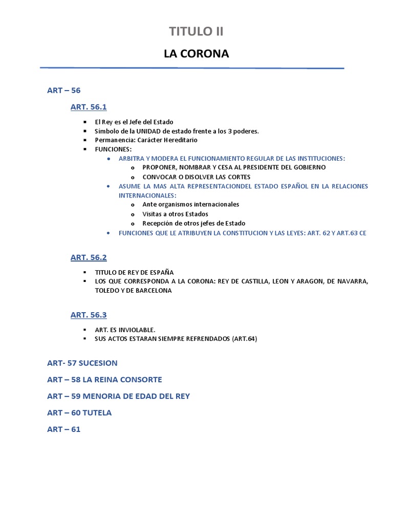 Titulo Ii - La Corona | PDF | Gobernancia | Ley Pública