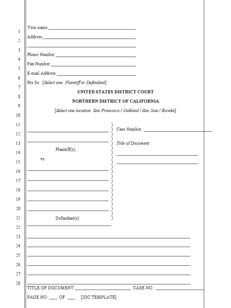 Pro Se Plaintiff Court Filing Template | PDF