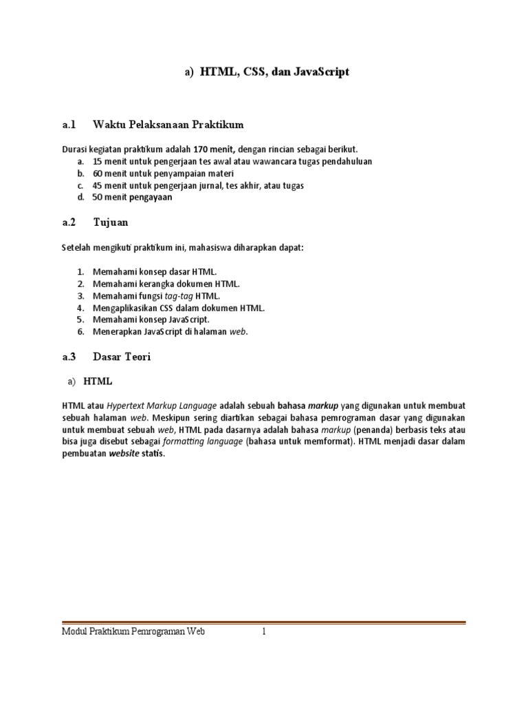 Bab 3 Html Css Dan Javascript Pdf 1545