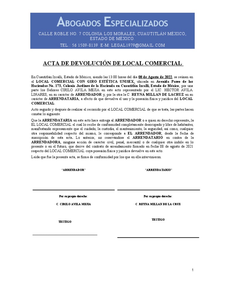 Acta de Devolucion | PDF
